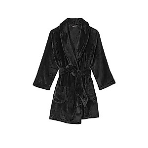 Victoria's Secret Short Cozy Robe, Black Embossed Logo, XS/S