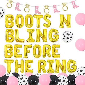 Wonmelody Western Bachelorette Party Decor Boots n Bling Before the Ring Banner Last Fling Before the Ring Decor Diamond Ring Balloon Rings n Boots Garland for Bridal Shower Wedding Nashville Party