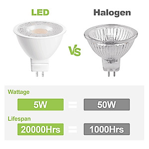 VVH 6 Pack MR16 LED Bulb,GU5.3 Bi-Pin Base LED Bulbs, 5W (50W Equivalent) 5000K Daylight 450LM 40 Degree Beam Angle for Spot Lights, Recessed, Tracking Lights, Outdoor Landscape 12-24V