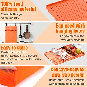 Silicone Grill Mat Compatible with Blackstone, Silicone Griddle Tools Mat with Drip Pad, Spatula Mat for Outdoor Grill Kitchen Counter (Orange)