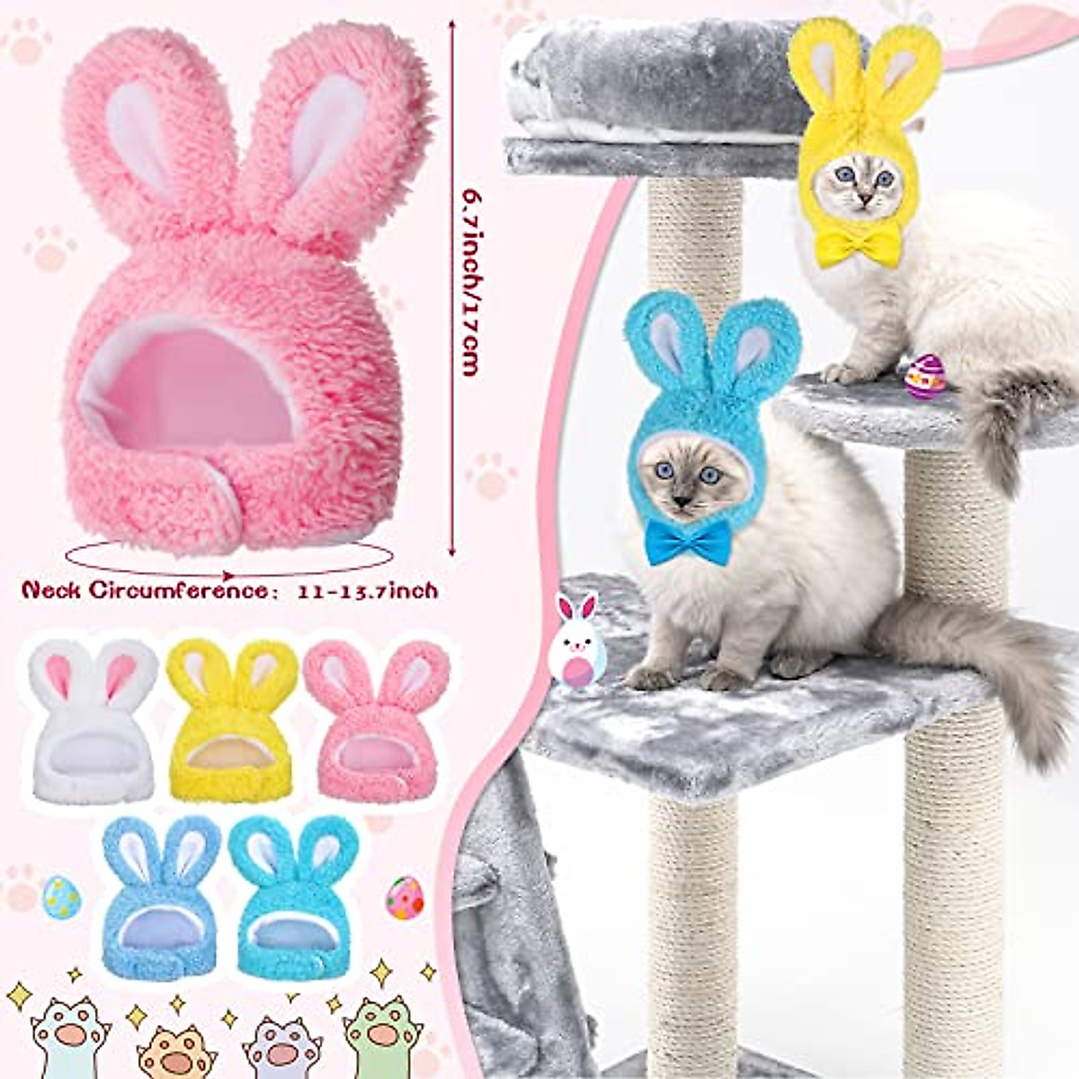 20 Pcs Easter Costume Set Bunny Ears Costume for Dogs Cats 10 Bunny Rabbit Hat with Ears Bunny Ears Pet Headband 10 Bowtie Collar Hats for Cats Small Dogs Costume Accessory