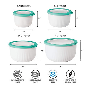 Oggi Prep, Store & Serve Plastic Bowl w/See-Thru Lid- Dishwasher, Microwave & Freezer Safe, (4 qt) White/Aqua