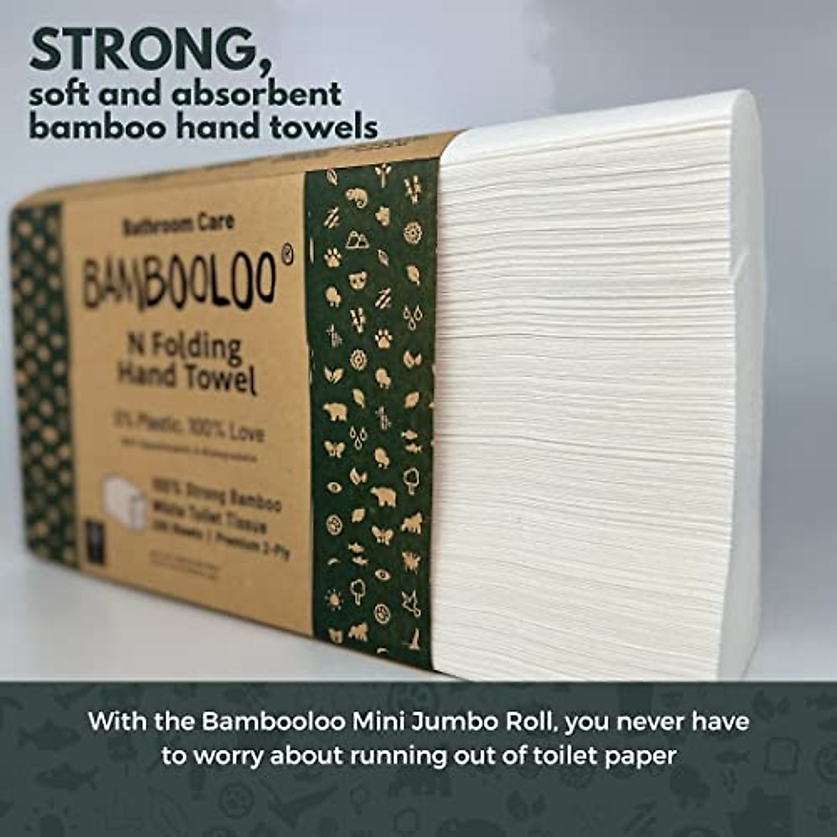 Bambooloo 100% Bamboo Paper Towels, Dispenser Ready N-Folding Disposable Hand Towels for Bathroom, Planet-Friendly Plastic-Free Commercial Paper Towels Bulk, 4000 Napkins, 20 Wraps, 200 Sheets Each