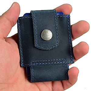 Hide & Drink, Leather Sliding Card Holder, Holds Up to 4 Cards Plus Folded Bills, Front Pocket Wallet, Accessories, Handmade Includes 101 Year Warranty (Slate Blue)