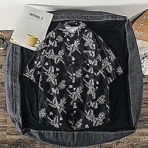 Men's Hawaiian Floral Shirts Cotton Button Down Tropical Holiday Beach Shirts with Pocket