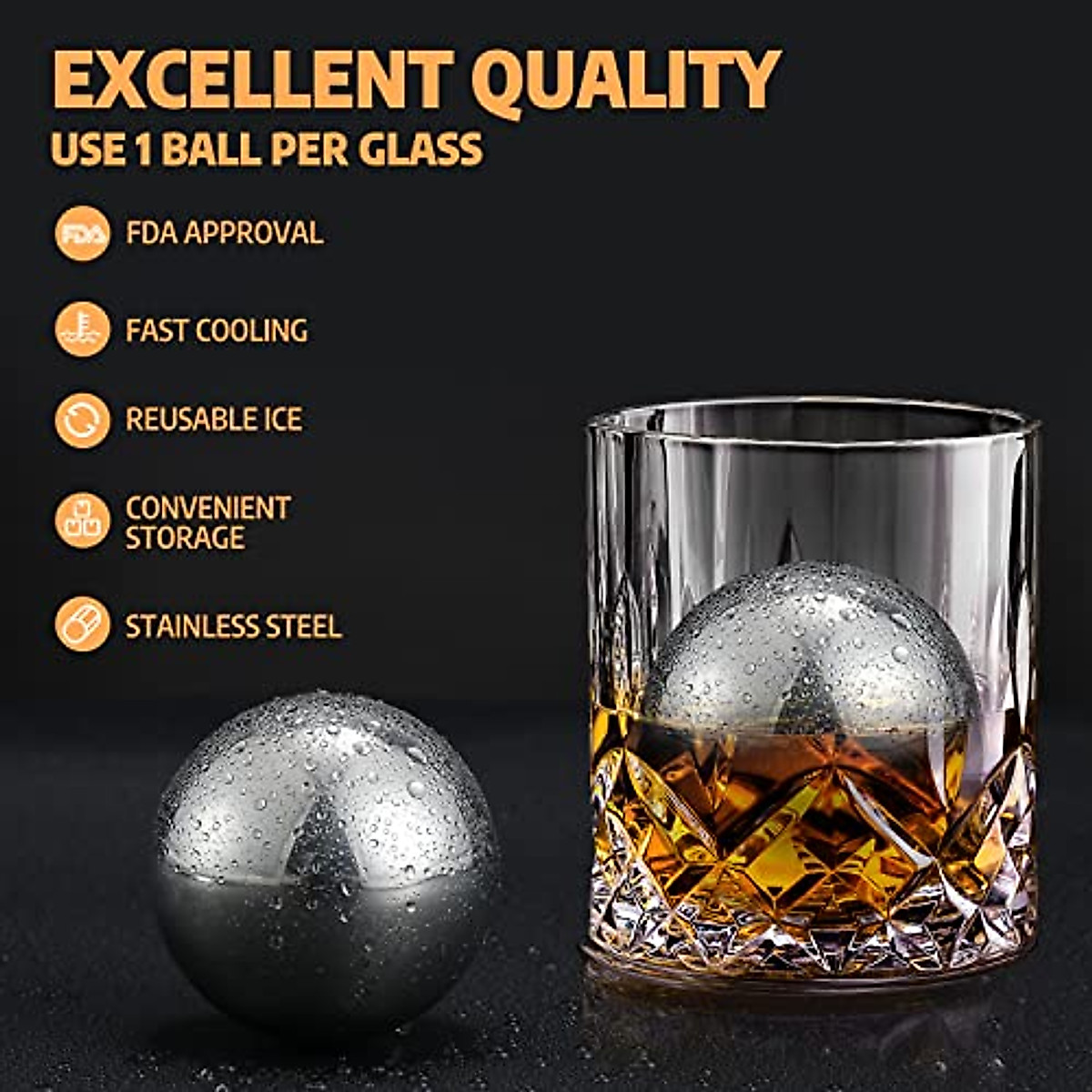 Gifts for Men Dad, Tikaton Whiskey Stones, Christmas Stocking Stuffers, Unique Anniversary Birthday Gift Ideas for Him Husband Boyfriend, Cool Retirement Gifts for Men, Silver Ball