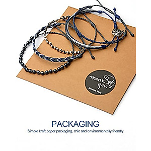 Mezcla Vida Bohemian Starfish Charm Silver Zinc Beaded Waterproof Rope Surfing Bracelets Sets For Women Teen Girls, Beach Handmade String Jewelry (GREY-BLUE)