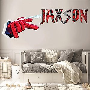 Spider Web Custom Color Name Wall Decal Sticker - Super Room Decor - Superhero Decor for Kids Boys and Girls - Spider Bedroom Decor - Personalized Color Name Decor - True Colors, INC-SM.02