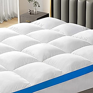 CYMULA Mattress Topper Queen Size, Cooling Mattress Pad Cover for Ultimate Comfort, Extra Thick 5D Snow Down Alternative Overfilled Plush Pillow Top with 8-21 Inch Deep Pocket - 60"x80" White