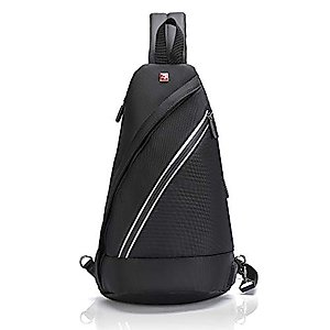 all4way Sling Backpack Tablet - Swiss Design with fast USB Charging - RFID Anti Theft Travel Biking Bag (10.2, Black)