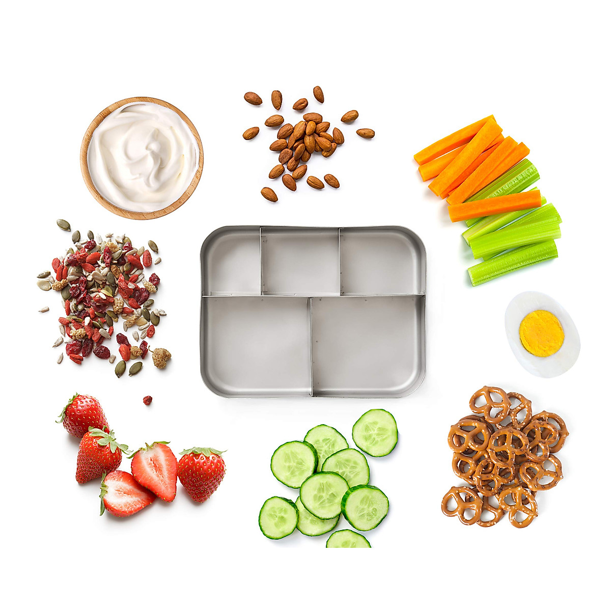 Bits Kits Stainless Steel Bento Box Lunch and Snack Container for Kids and Adults, 5 Sections