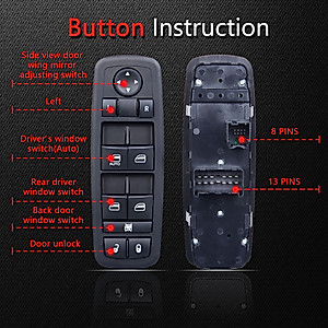 AdvanEX Master Power Window Control Switch Compatible with Dodge Journey 2011-2016 Replace OE 901-486 68084001AB 68084001AC 68084001AD & 8+13 PINS