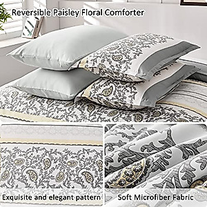 Grey Comforter Set King，7 Pieces Bed in a Bag Paisley Comforter for All Season Soft Microfiber Boho Bedding Set-1 Comforter, 1 Flat Sheet, 1 Fitted Sheet, 2 Pillow Shams,2 Pillowcases