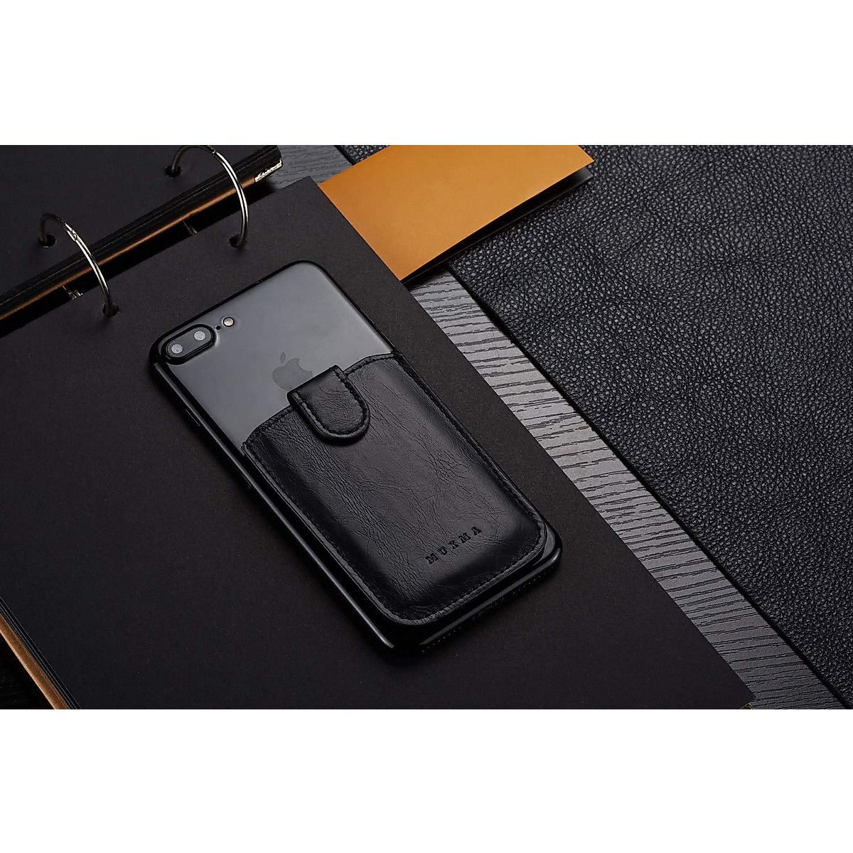 MUMUGUO Card Holder for Back of Phone,Pu Leather RFID Blocking 5 Pull Credit Card Cash Cell Phone Wallet Pocket Stick on Back iPhone