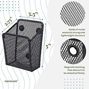 2 Pack of Magnetic Metal Mesh Pen Holder, Black Stainless Steel Pencil Holder with Magnets, Basket Storage Organizer for Whiteboard, Blackboard, Kitchen, Locker, Home, or Office