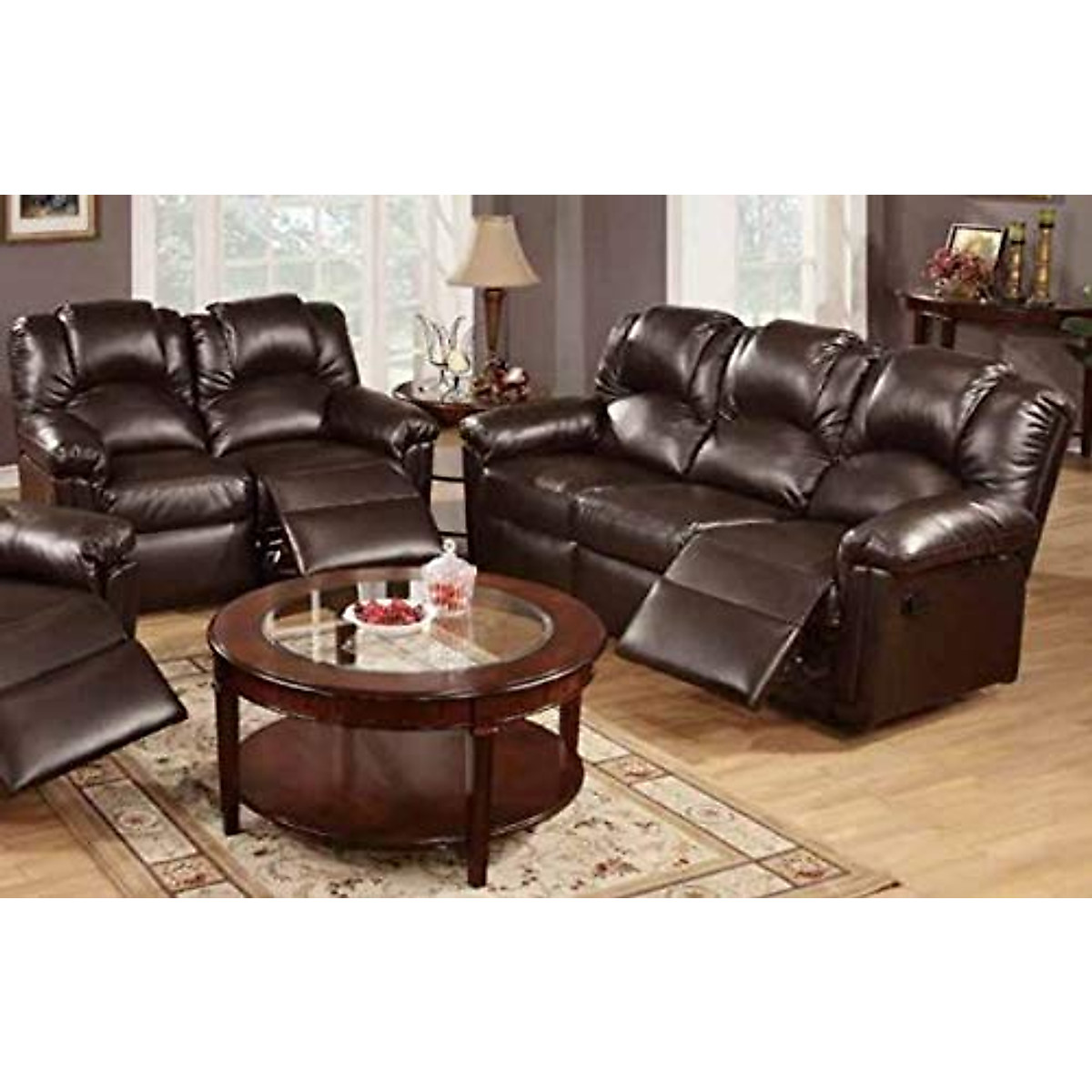 Hollywood Decor Delnice Motion Sofa Featuring Wide Cushions in Bonded Leather (Brown)