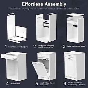 Xmifer Tilt Out Trash Can Cabinet with Drawer, Premium Negative Ion-Deodorizing Function, Hidden Garbage Can Cabinet, Wooden Kitchen White Trash can 10 Gallon, High-35.4inches