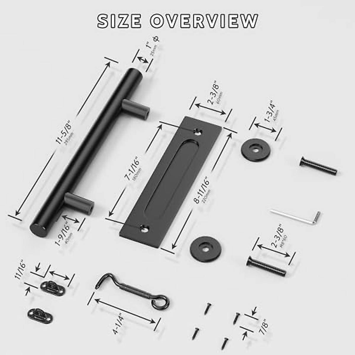 SANKEYTEW 2 Pack 12" Sliding Barn Door Handle Pulls and Flush Two-Sided Hardware Set with Barn Door Latch Lock, Barn Door Handles Black, Rustic, Protective Coating, Easy to Install