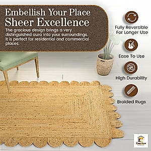 GRUHUM Scalloped Jute Area Rugs 3'x5' ft Natural Fibre Handwoven Boho Reversible Farmhouse Soft Braided Rug Indoor EcoFriendly Livingroom Bedroom Kitchen Hallways Enterways Rectangular Rug