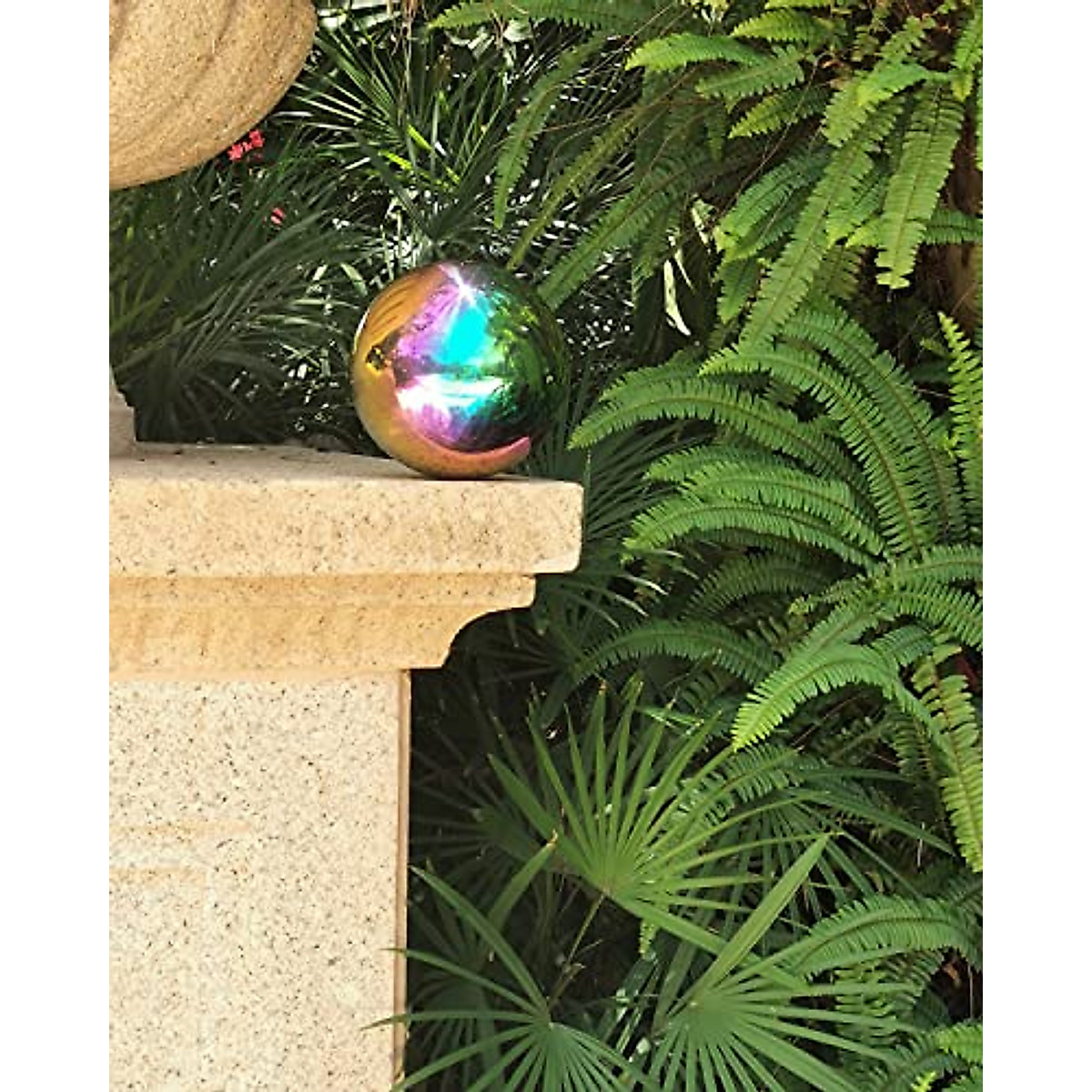 Pangmao Rainbow Gazing Globe Mirror Ball in Stainless Steel, Shiny Hollow Sphere Sparkling Housewarming Outdoor Ornament (6 Inch)