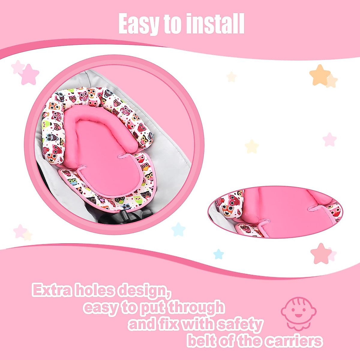 KAKIBLIN Toddler Head Support for Car Seat, Infant Car Seat Insert, Baby Soft Neck and Body Support Pillow for Carseat, Pink