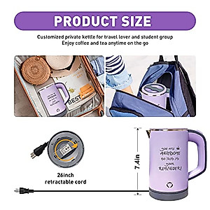 0.8L Small Electric Kettle Stainless Steel,600w Low Power Mini Portable Tea Kettle, Double Wall Travel Hot Water Boiler,Auto Shut-off & Boil-Dry Protection,for Travel, Office Student Dormitory