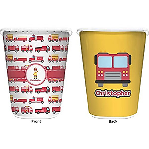 RNK Shops Firetrucks Waste Basket - Double Sided (White) (Personalized)