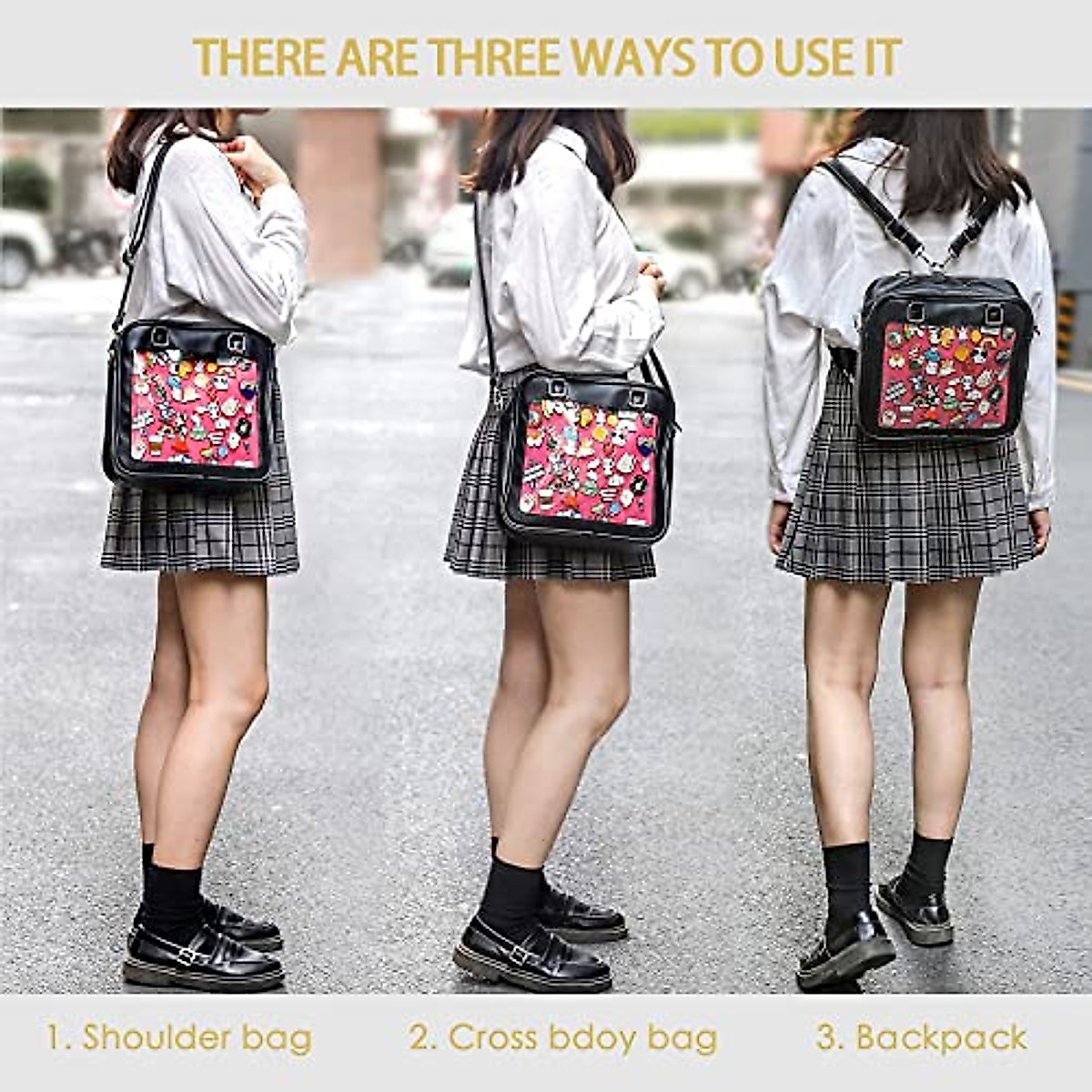 STEAMEDBUN Ita Bag Crossbody Backpack with Insert Pin Display Bag for Anime Cosplay