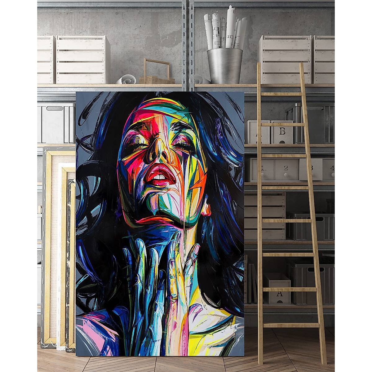 Pop Art Banksy Street Art Colorful Graffiti Print Picture Woman Graffiti Canvas Painting Wall Decor for Living Room Canvas Framed Wall Artwork Modern Home Decor Ready to Hang-28x44 Inch