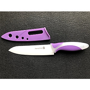 Ceramic Knife Set One 6" Chef Knife & One 4" All Purpose Knife With Large Ergo-Handle (Purple & White)