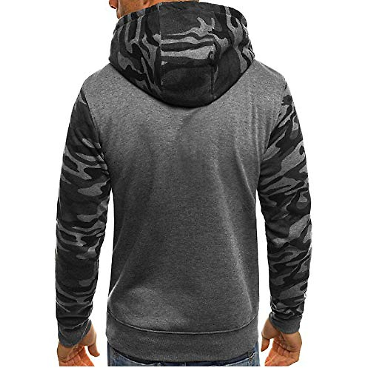 Hoodies for Men Thenlian Mens Camouflage Plus Size Pullover Long Sleeve Hooded Sweatshirt Tops Blouse(Dark Gray, L)