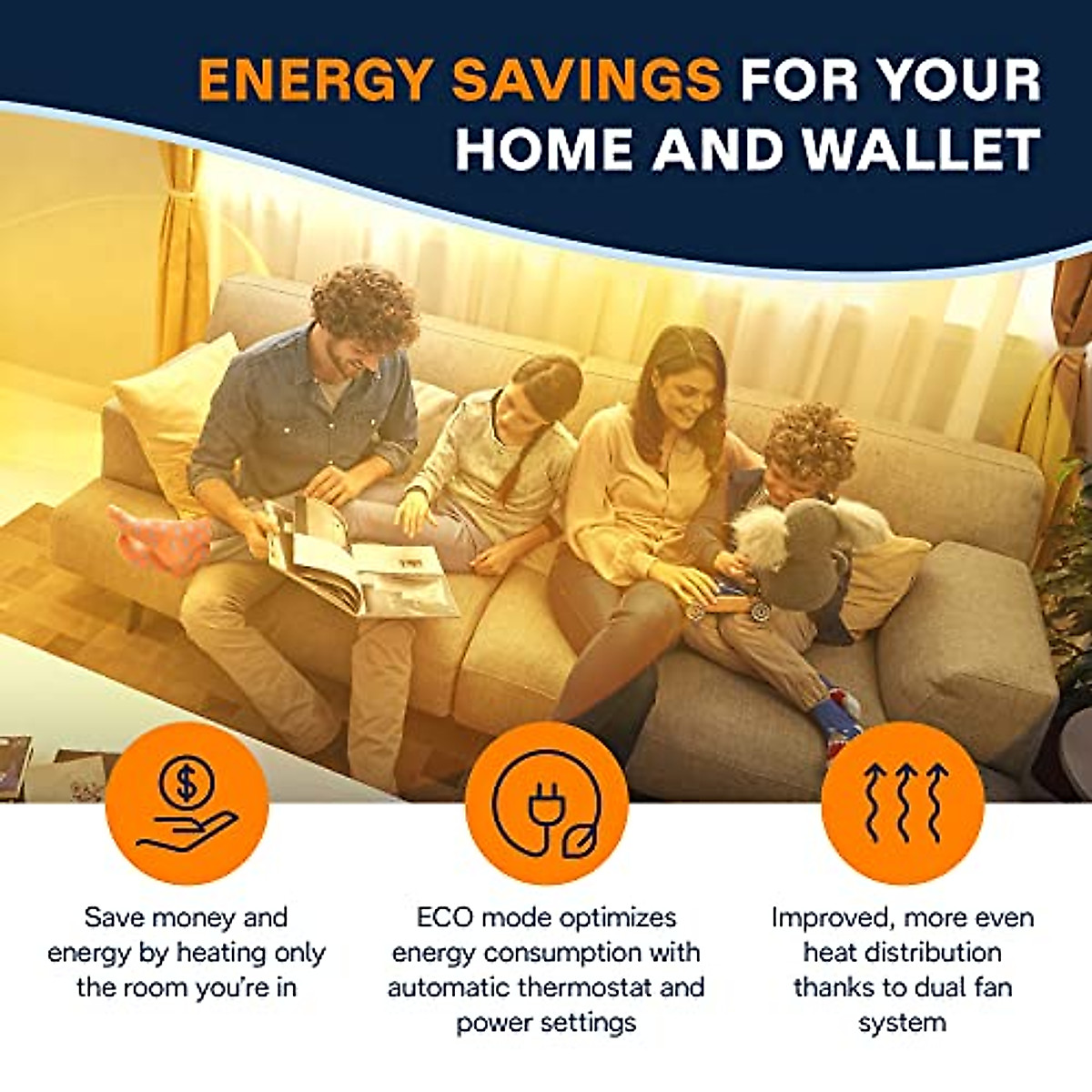 DeLonghi Convection Panel Heater, Full Room Quiet 1500W, portable electric heater is freestanding/easily wall mounted. Energy Saving, quick heat distribution, timer, white, HCX9115E