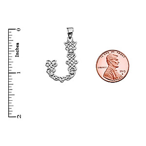 Sterling Silver"J" CZ Initial Celtic Knot Pattern Pendant Necklace, 22"
