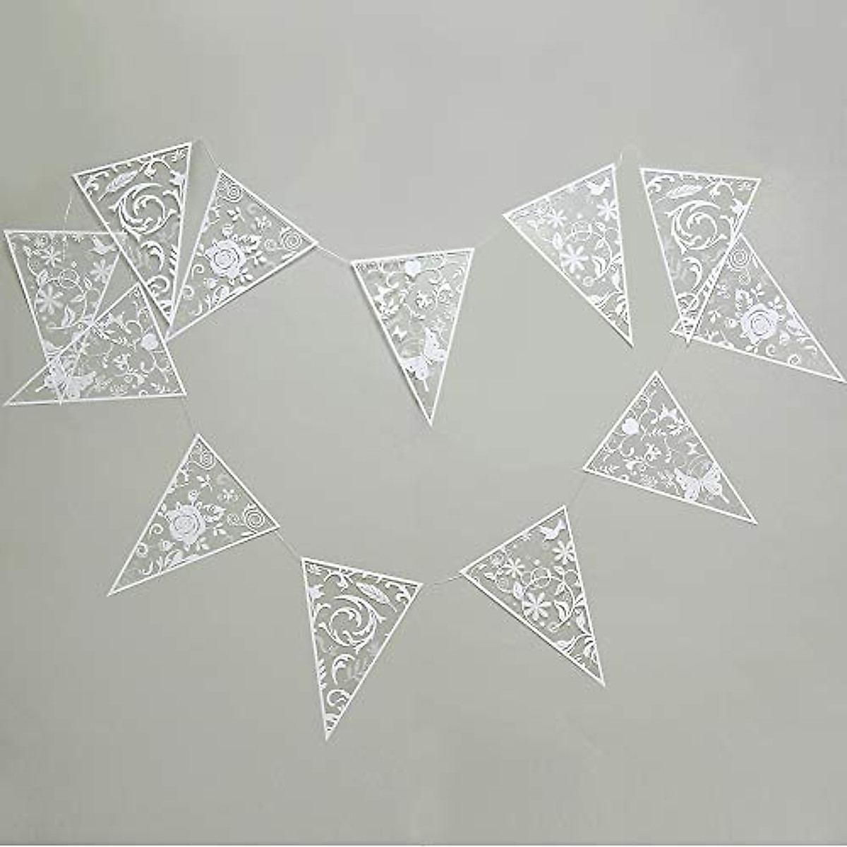 White Triangle Garland Bunting for Wedding Party Hanging Decorations Décor Backdrop Mothers Day Valentines Bridal Anniversary Engagement Birthday Party Decoration