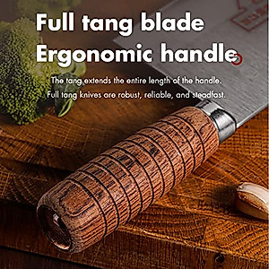 SHI BA ZI ZUO 8-inch Kitchen Knife Professional Chef Knife Stainless Steel Vegetable Knife Safe Non-stick Finish Blade with Anti-slip Wooden Handle