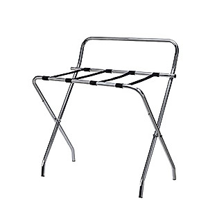 Kings Brand Furniture - Metal Foldable Luggage Rack, Suitcase Stand with Back, Chrome/Black
