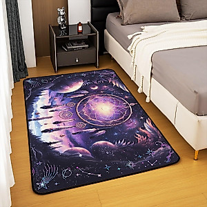 Dream Catcher Rug 3'x5',Purple Boho Dream Catcher Decor Area Rug for Girls Women Men Teens,Galaxy Bohemian Feather Print Non Shedding Rug for Bedroom Playroom Living Room