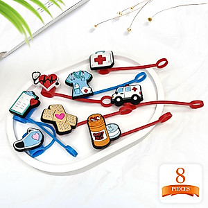 8Pcs Medical Straw Cover for Tumbler Cap, Nurse Silicone Straw Topper, 10mm Drinking Straw Tip Covers for Accessories (Medical)