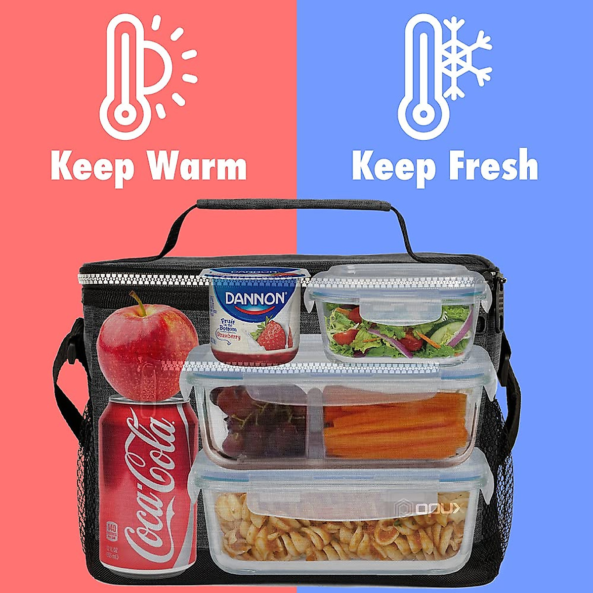 OPUX Insulated Lunch Box Men Women, Lunch Bag for Work School, Leakproof Soft Cooler Tote Adult, Large Lunch Pail Kids Boys Girls, Picnic Beach Food Bag with Shoulder Strap, Charcoal