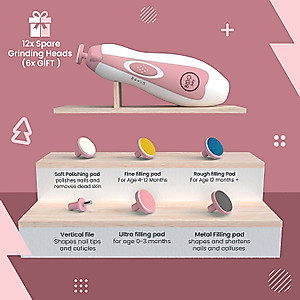 BİDO Baby Nail Trimmer File Electric-Safe Baby Nail Clippers,Manicure Kit for Newborn Toddler and Kids,12 Grinding Heads and LED Light, Pink or Blue (Pink)