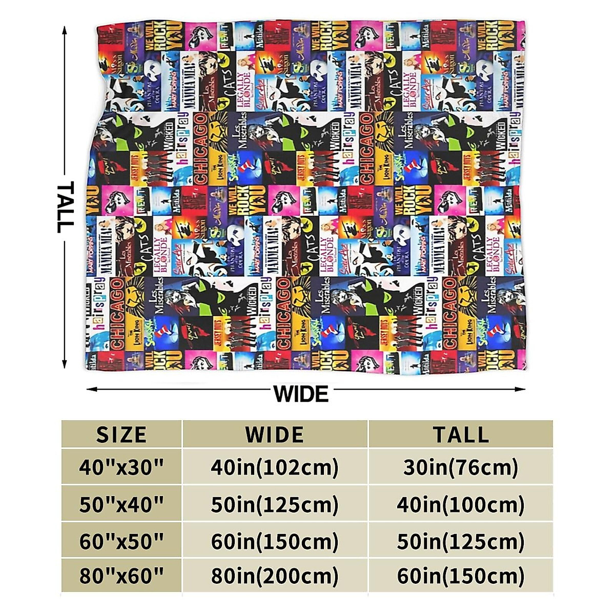 Broadway Musical Collage Blanket Soft Cozy Fleece Throw Blanket Plush Lightweight Warm Fuzzy Flannel Blankets and Throws for Boys Girls Couch Sofa Bed 50"X40"