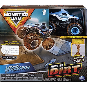 Monster Jam, Megalodon Monster Dirt Starter Set, Featuring 8oz of Monster Dirt and Official 1:64 Scale Die-Cast Truck