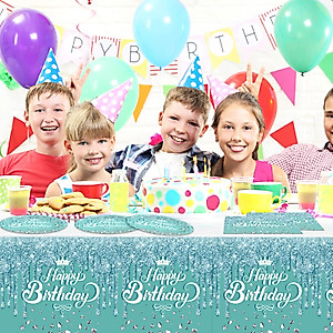 82PCS Teal Birthday Decorations Teal and Silver Tableware Set for Happy Birthday Party Decorations Breakfast Blue Theme Table Covers Plates Napkins for Girls Women Silver GlitterParty Supplies