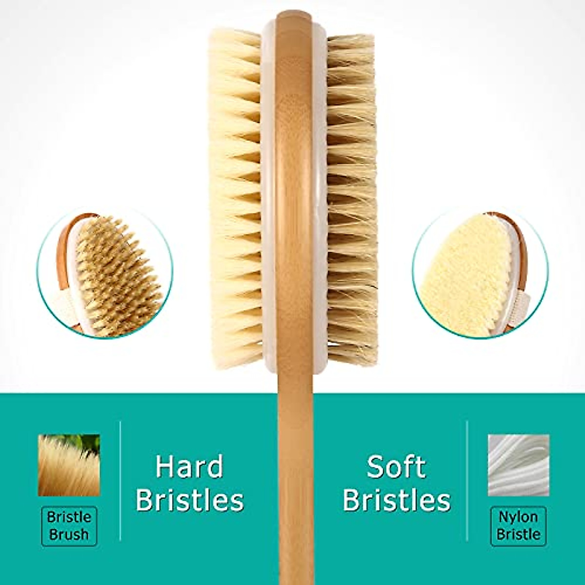 Gunoze Shower Brush Set, Dual-Sided Long Handle Back Scrubber with Soft and Stiff Bristles, and 2 Pack Dry Brushing Body Brush for Wet or Dry Brushing, Shower Body Exfoliating for Radiant Skin