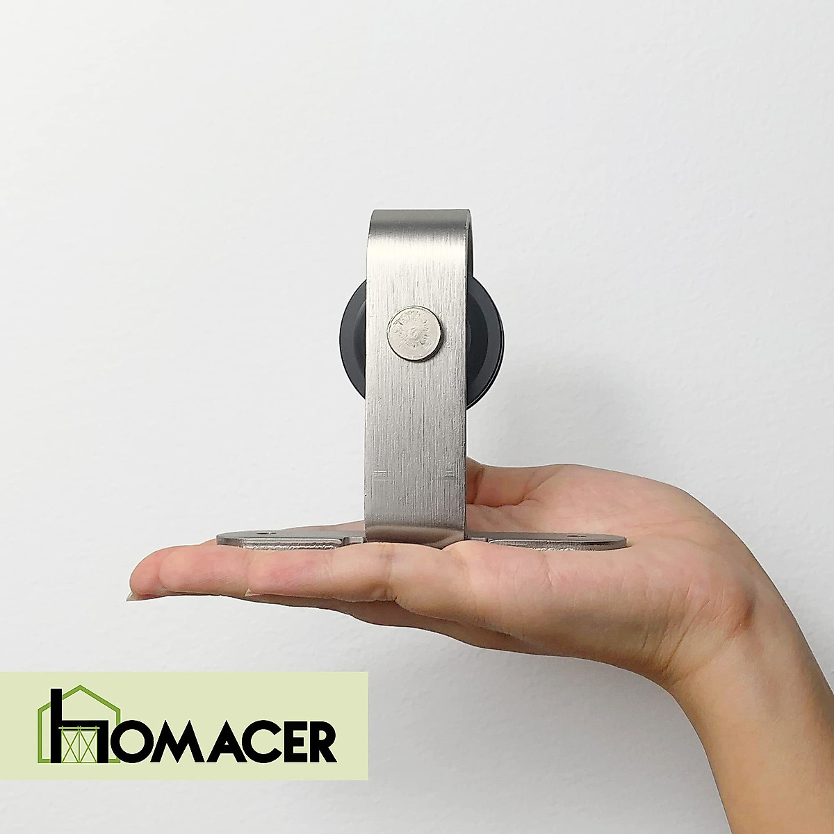 Homacer Mini Brushed Nickel Non-Bypass Sliding Barn Door Hardware Kit, for One/Single Door, 39-inch Long Flat Track, Bent T-Shape Design Roller, Cabinet TV Stand Console Use…