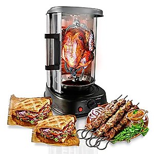 NutriChef Countertop Vertical Rotating Oven - Rotisserie Shawarma Machine, Kebob Machine, Stain Resistant & Energy Efficient W/ Heat Resistant Door, Includes Kebob Rack with 7 Skewers (PKRTVG34)
