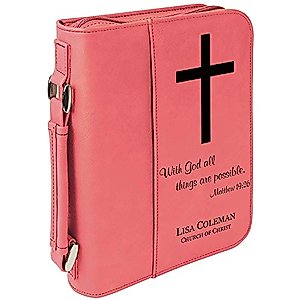 Custom Bible Cover | with God All Things are Possible |Personalized Bible Cover (Pink)