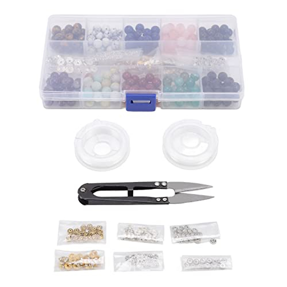 Natural Stone Beads, 240 Pcs Natural Crystal Jewelry Beads, 8mm Round Stone Beads,10 Styles Multicolors,Crystal Chips Gemstone Beads Kit for Jewelry Making