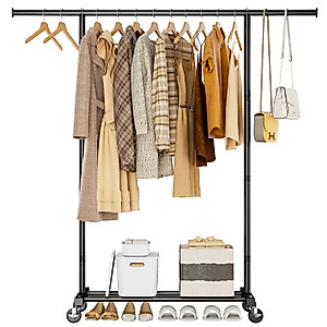 HYSEYY Portable Clothing Clothes Garment Rack Wheels,46.5" L Sturdy Clothing Racks for Hanging Clothes, Metal Wardrobe Closet Rack Clothes Storage Organizer for Coats, Shirts, Dress,Black