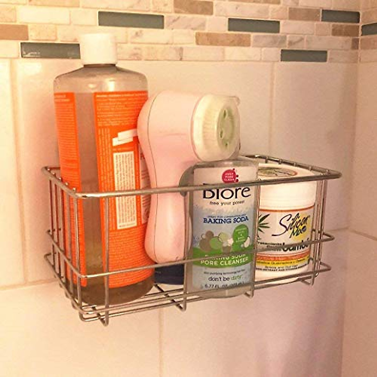 iPEGTOP L-7 Adhesive Suction Cup Deep Caddy Bath Organizer Wall Shelf for Large Shampoo Shower Gel Holder Bathroom Accessories Storage-Rustproof 304 Stainless Steel, 2-Pack, 2 Count